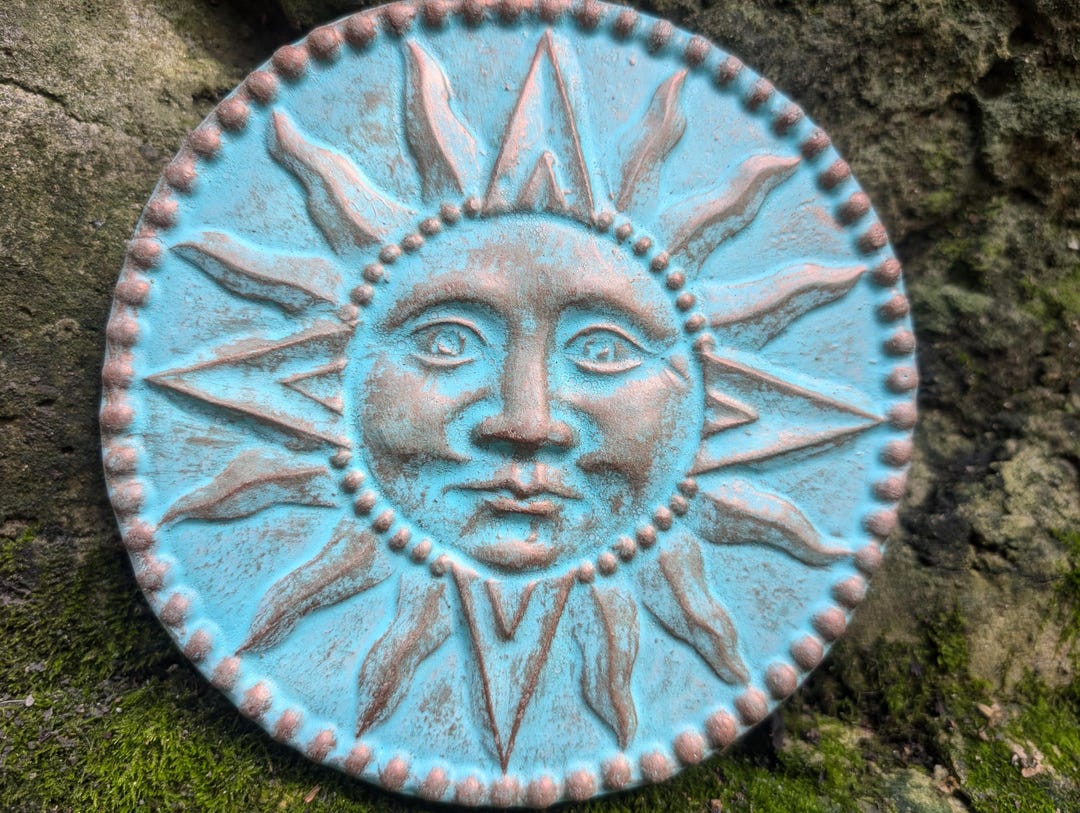 Ornate Concrete Sun Plaque: Copper Patina Wall Decor (6.5" Diameter) - Etsy