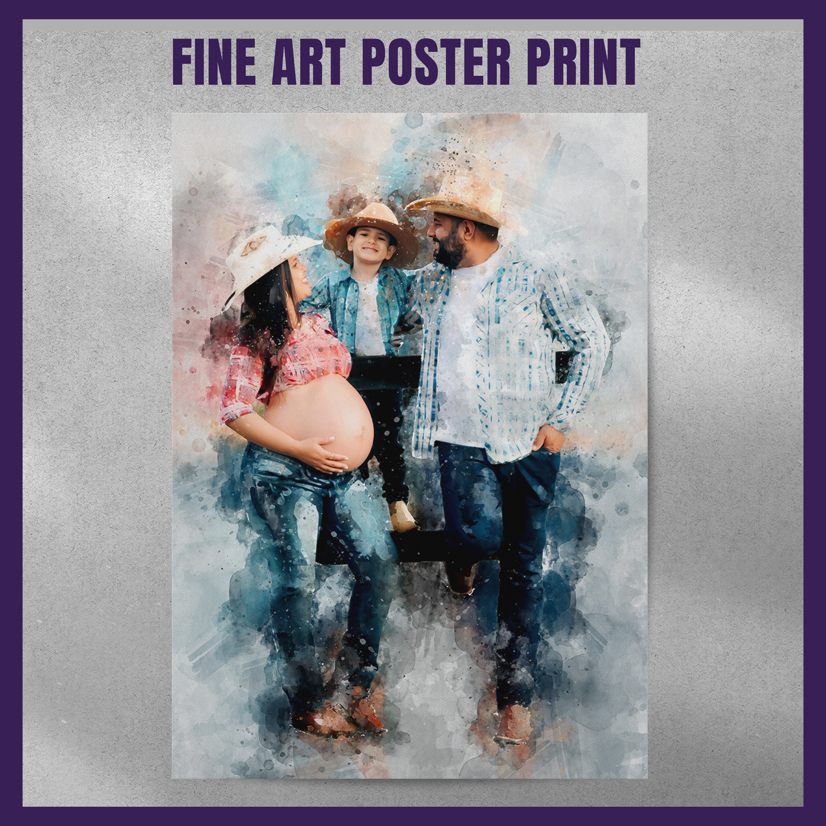 Custom Family Watercolor Wall Art Portrait Family With Kids Birthday ...