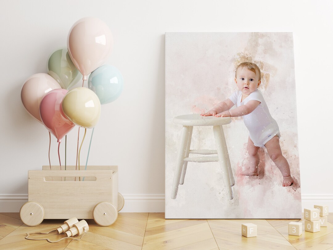 Personalized Baby Portrait Watercolor Wall Art Custom Kids, Children ...
