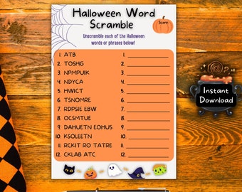Halloween Word Scramble Game for Kids: Printable Party Activity (PDF ...