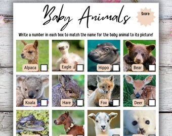 Name the Baby Animals Game Printable, Beige Baby Shower Animal Game ...