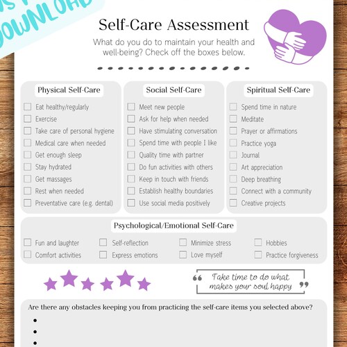 Self-care Worksheet Therapy Worksheet Counselling Template - Etsy