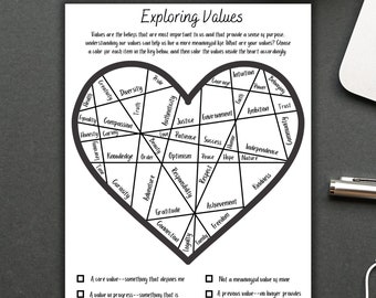 Values Coloring Worksheet, Therapy Tool, Self-help Resource, Printable ...