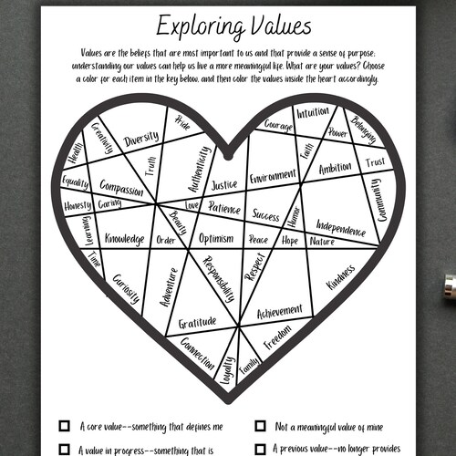 Values Coloring Worksheet Therapy Tool Self-help Resource - Etsy Canada