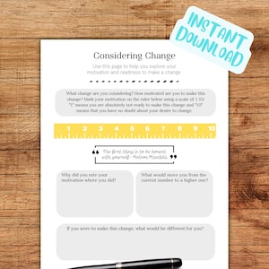Behaviour Therapy Worksheet, Motivational Interviewing, Readiness Ruler ...