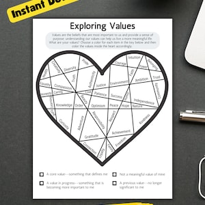 Values Coloring Worksheet, Therapy Tool, Self-help Resource, Printable ...