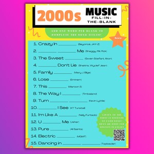 2000s Music Trivia Game! Baby Shower, Party Game, Birthday Party Game ...