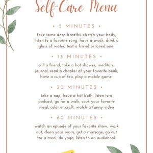 Self-care Menu Therapy Handout or Print, Therapy Worksheet, Counselling ...