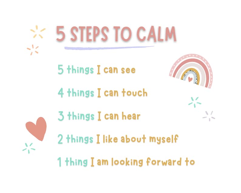 5-4-3-2-1 Grounding Technique Poster, Kids Emotions, Calming Corner ...