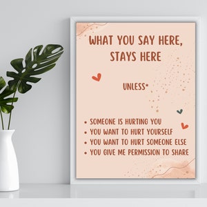 Therapy Confidentiality Sign, Printable, Therapist Gift, Social Worker ...