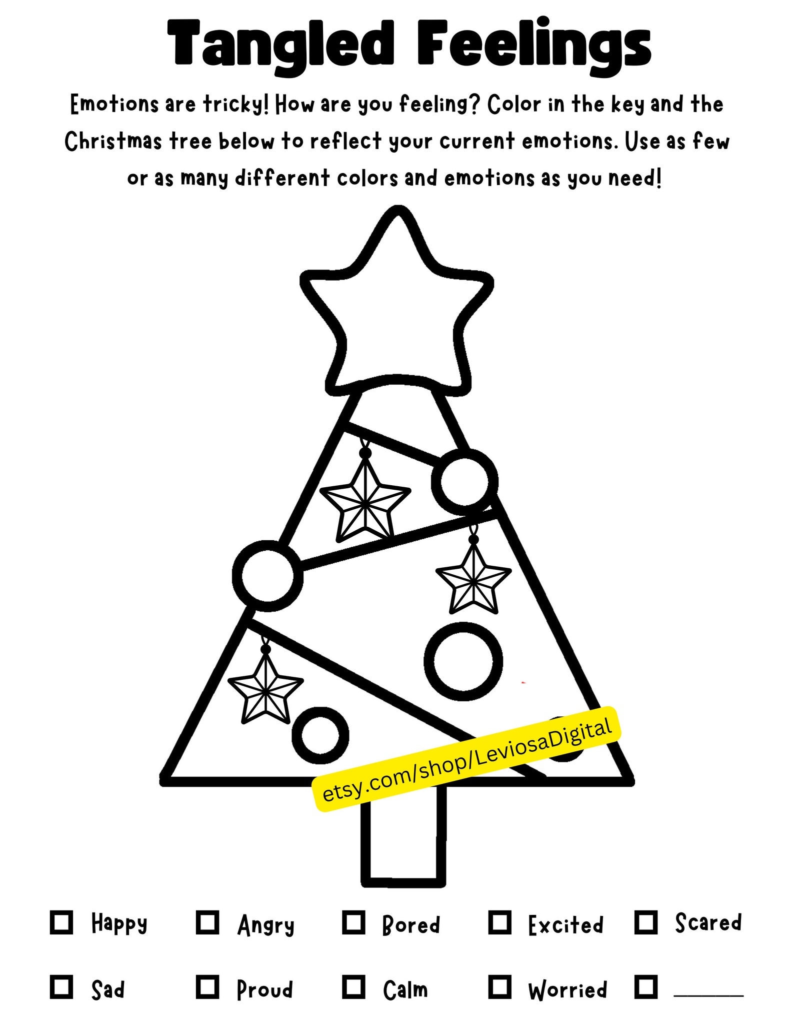 Kids Feelings Coloring Christmas Worksheet, Therapy Tool, Printable ...