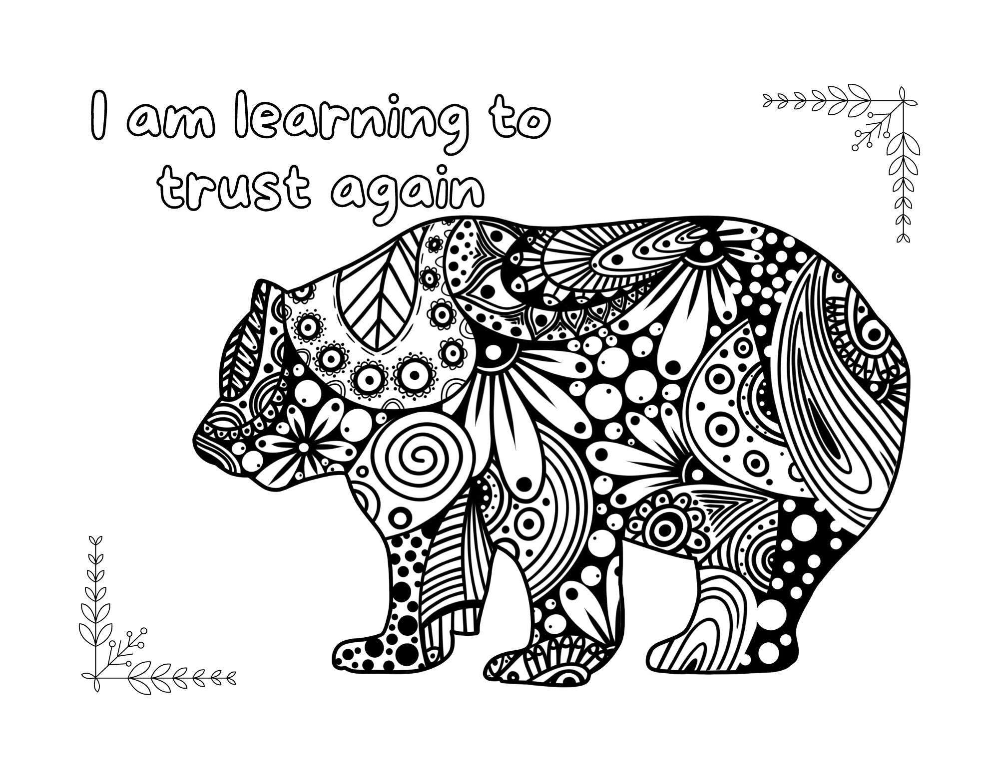 Affirmations Coloring Pages Animal Mandala, Trauma Informed, Adult ...
