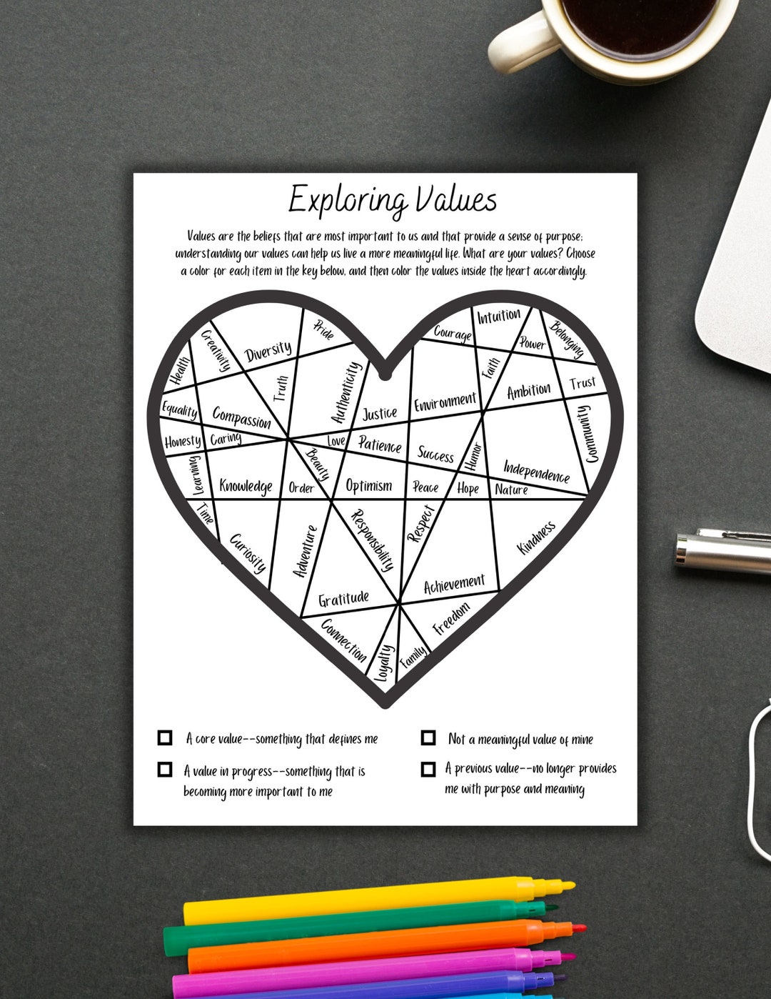 Values Coloring Worksheet, Therapy Tool, Self-help Resource, Printable ...