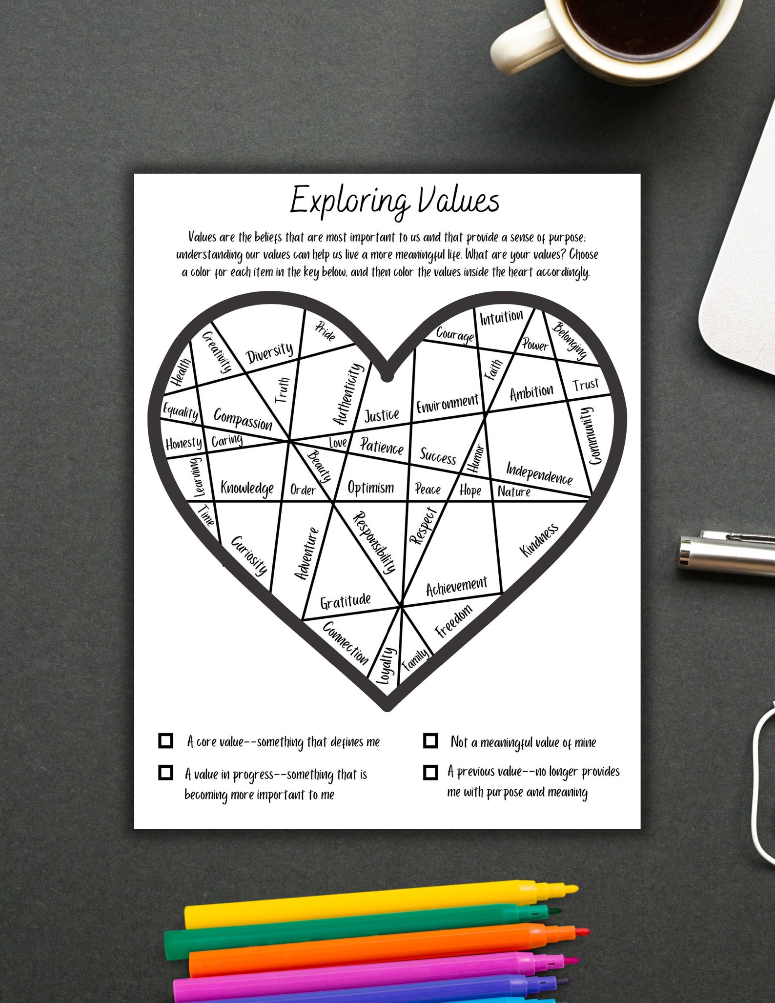 Values Coloring Worksheets, Therapy Tool, Self-help Resource, Printable ...
