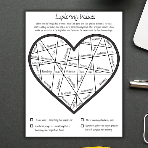 Values Coloring Worksheet Therapy Tool Self-help Resource - Etsy
