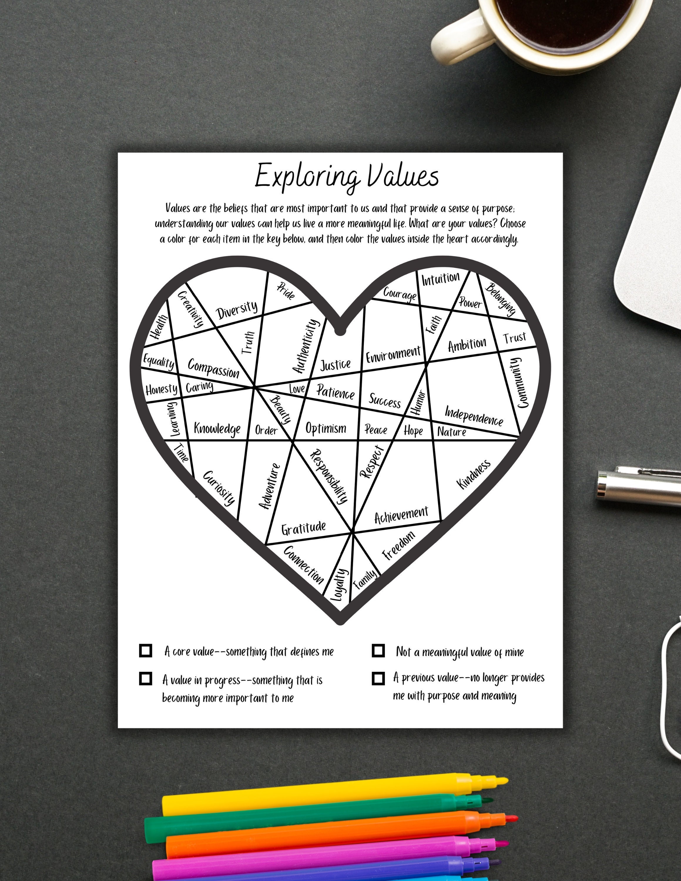 Values Coloring Worksheets, Therapy Tool, Self-help Resource, Printable ...