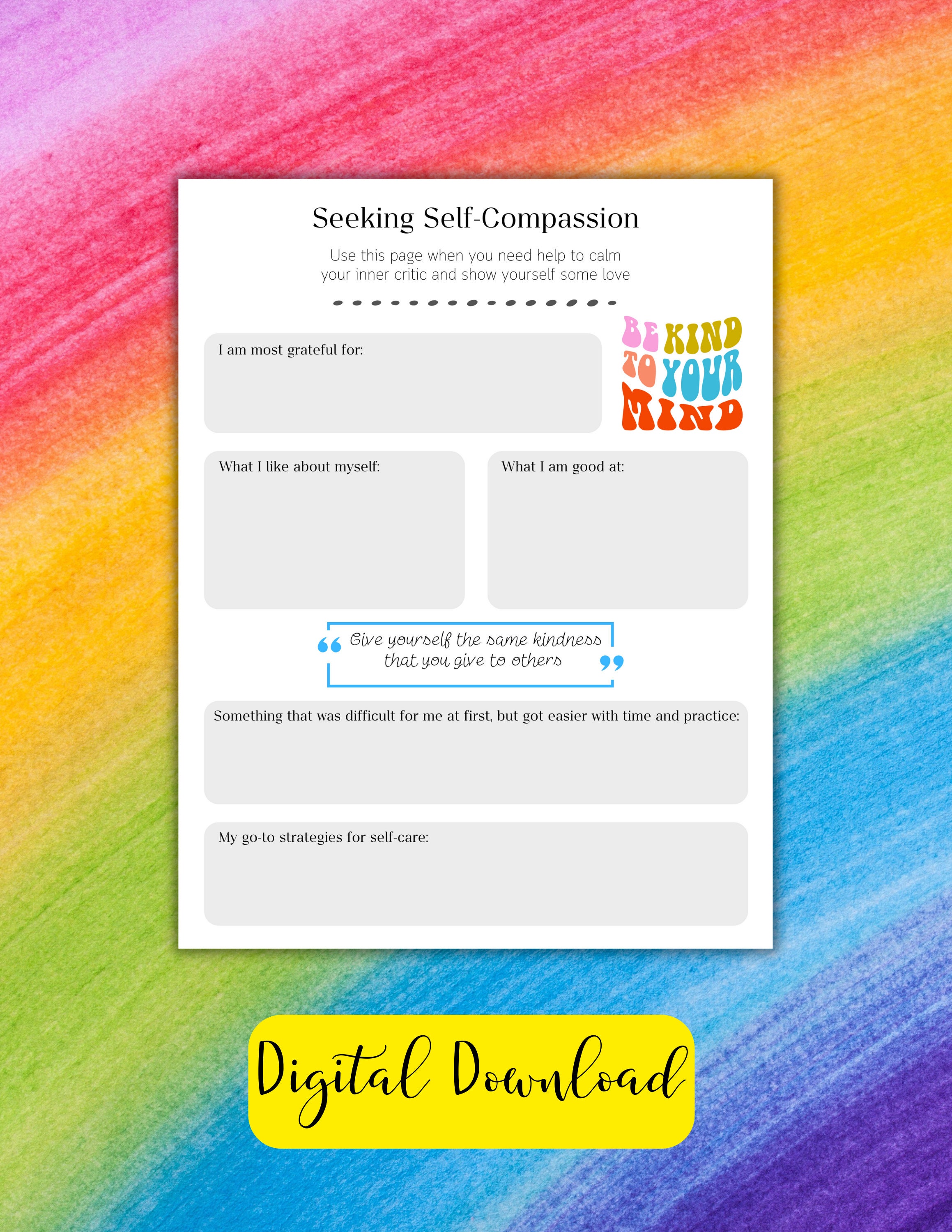 Self-compassion Worksheet, Therapy Worksheet, Counselling Printable ...