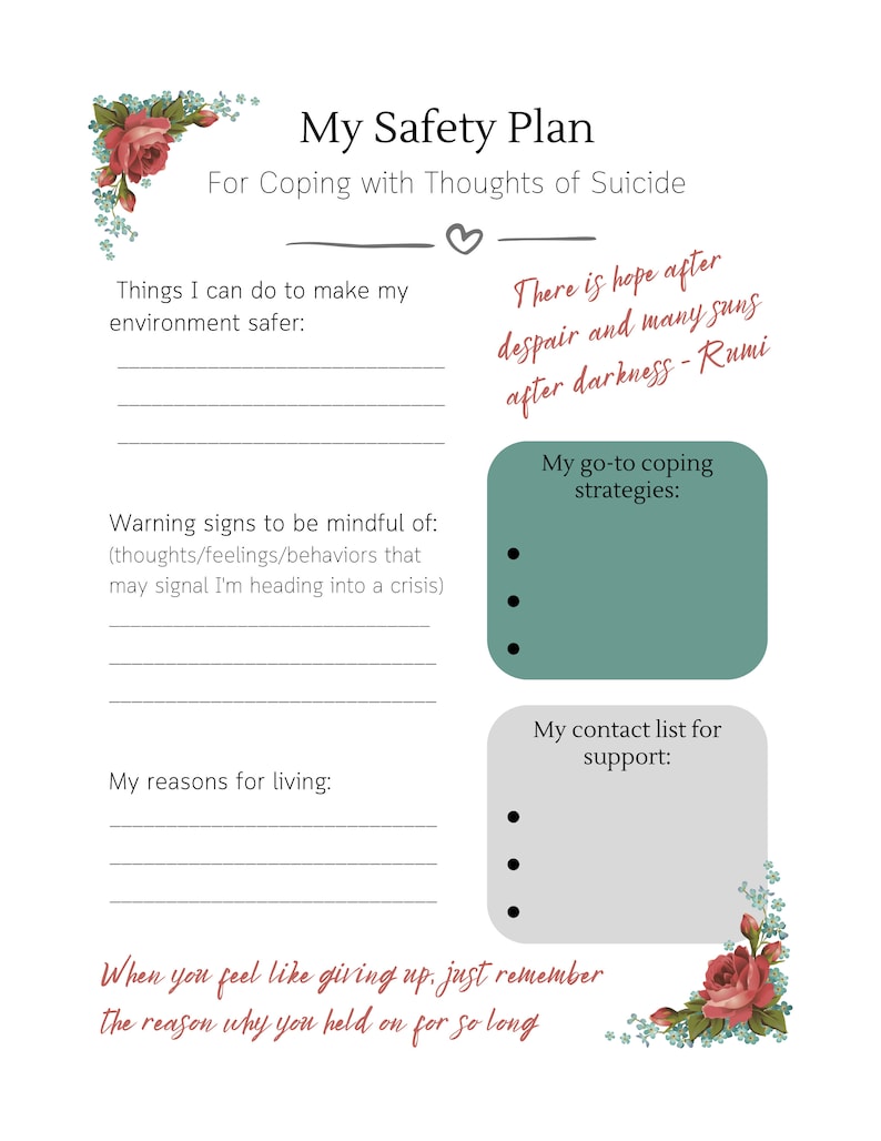 Safety Plan, Crisis Intervention, Therapist Tool Template, Counselling ...