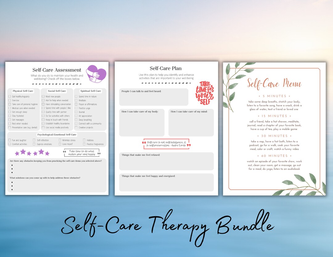 Self-care Therapy Worksheet Bundle, Counselling Template, Positive ...