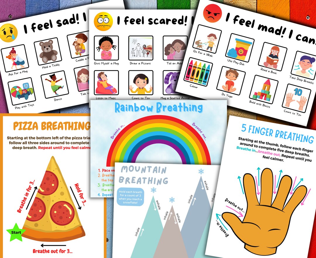Emotion Learning and Breathing Exercise Cards for Kids, Parenting Tools ...