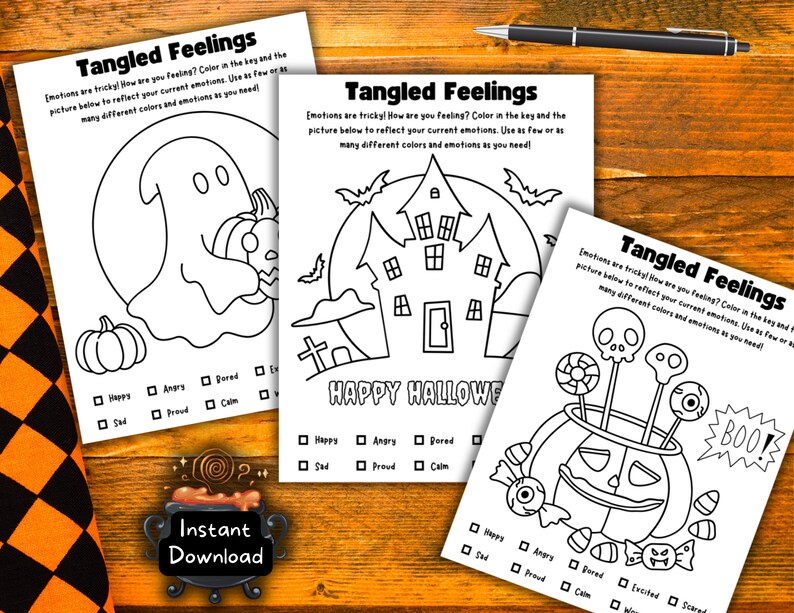 Feelings Coloring Worksheet Halloween, Therapy Tool, Printable ...