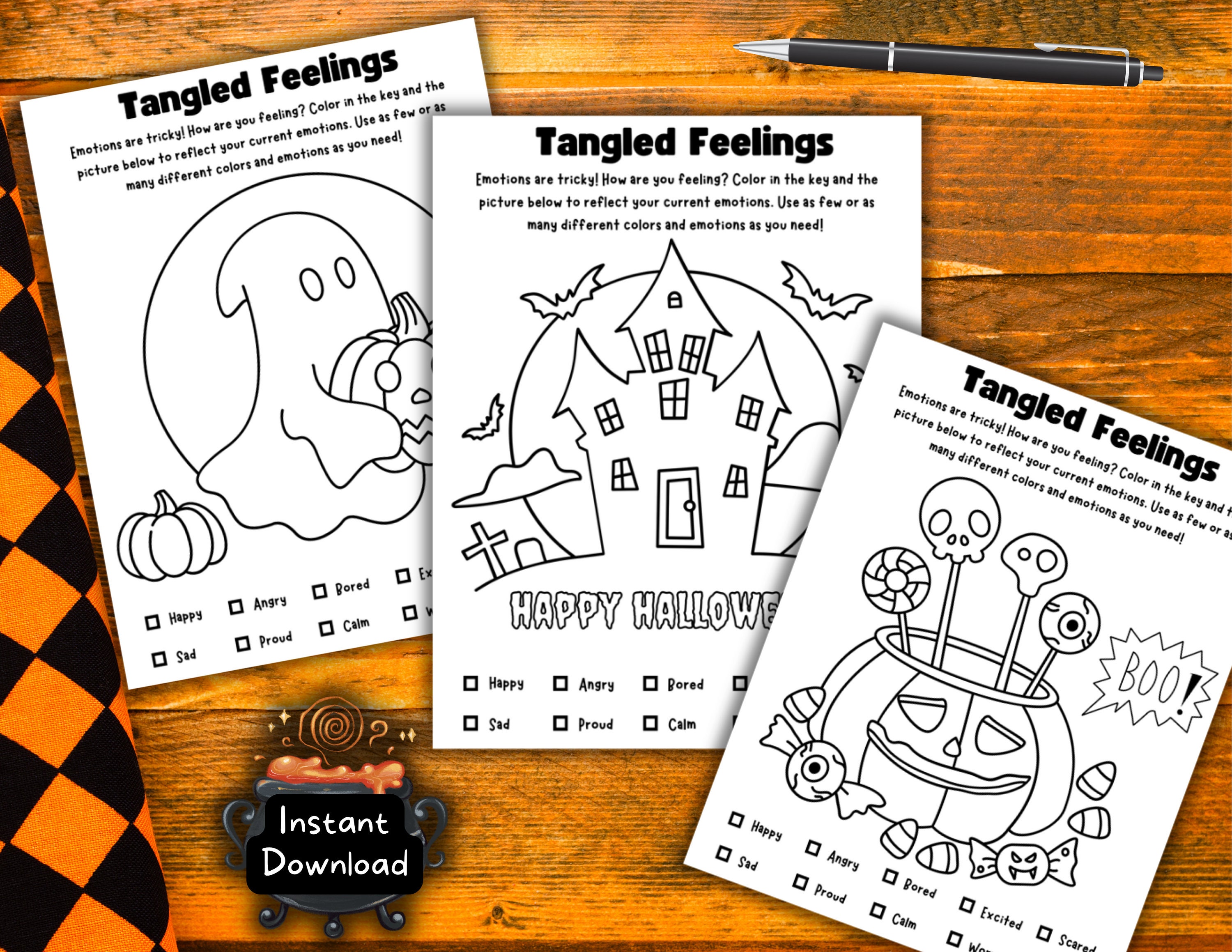 Feelings Coloring Worksheet Halloween, Therapy Tool, Printable ...