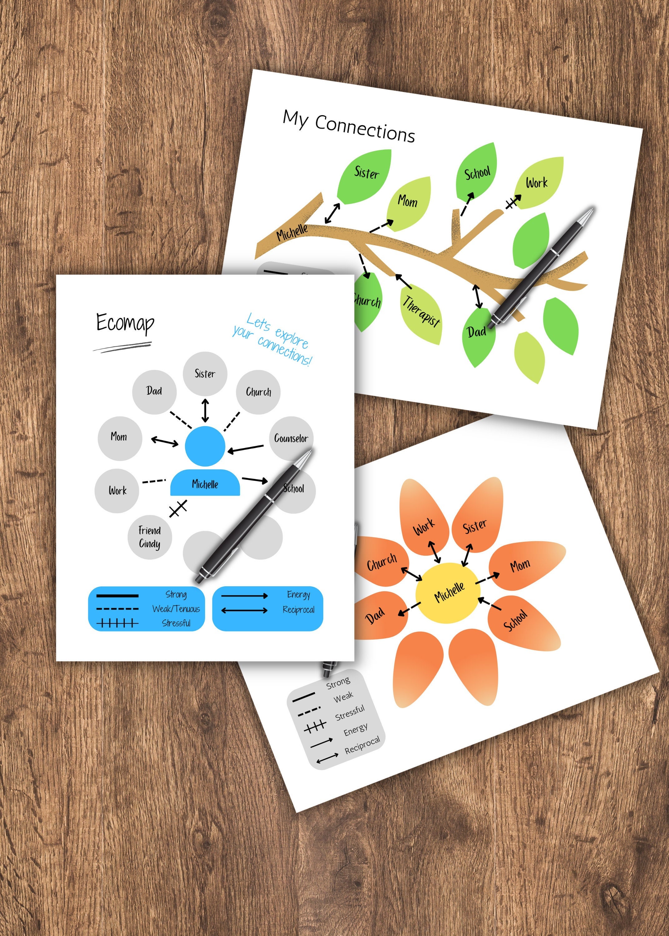 Therapy Worksheets 3 Ecomaps - Download - Social Connections - Therapy ...