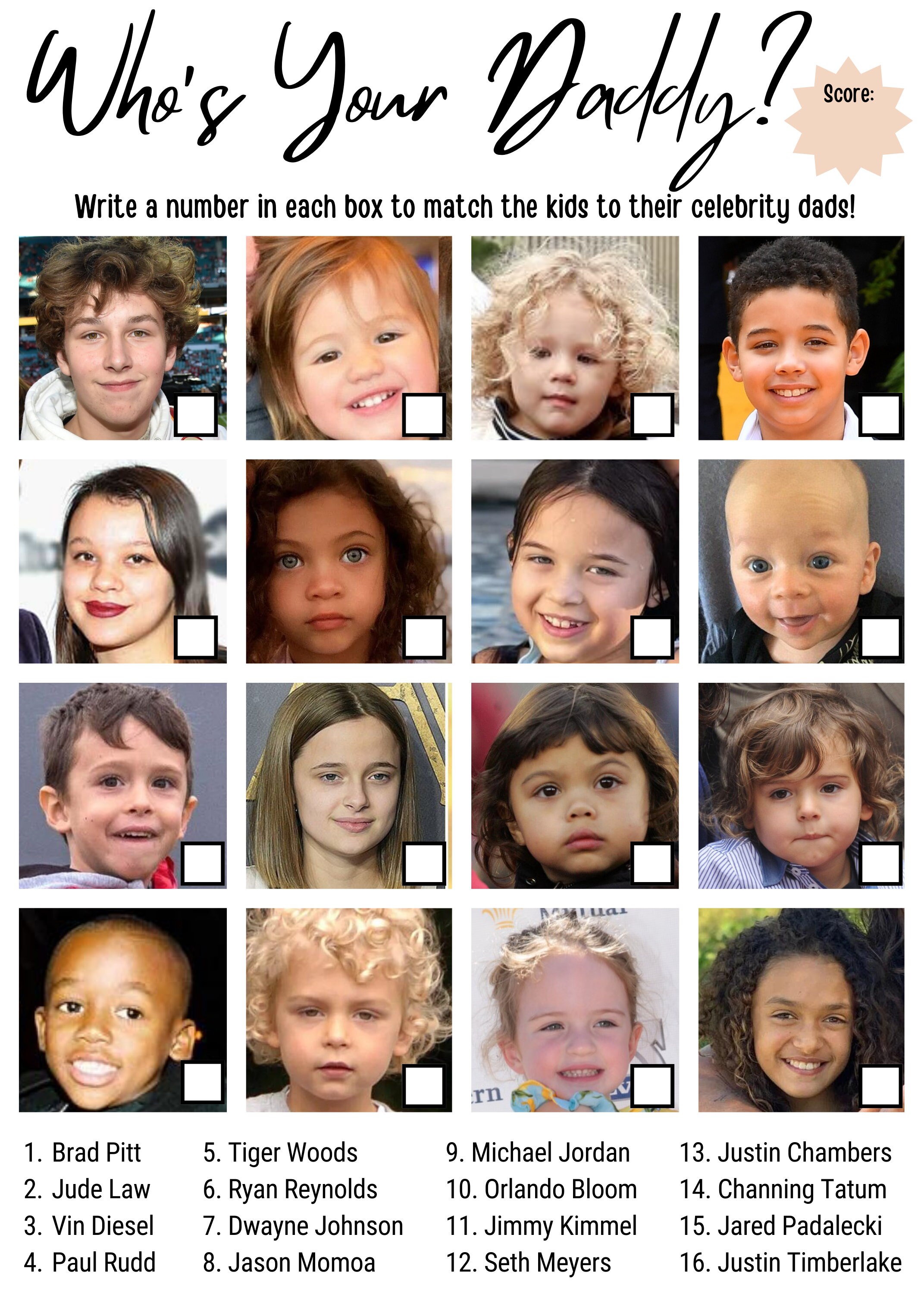 Celebrity Baby Shower Game Pair - Fun, Modern Baby Shower & Party Game ...