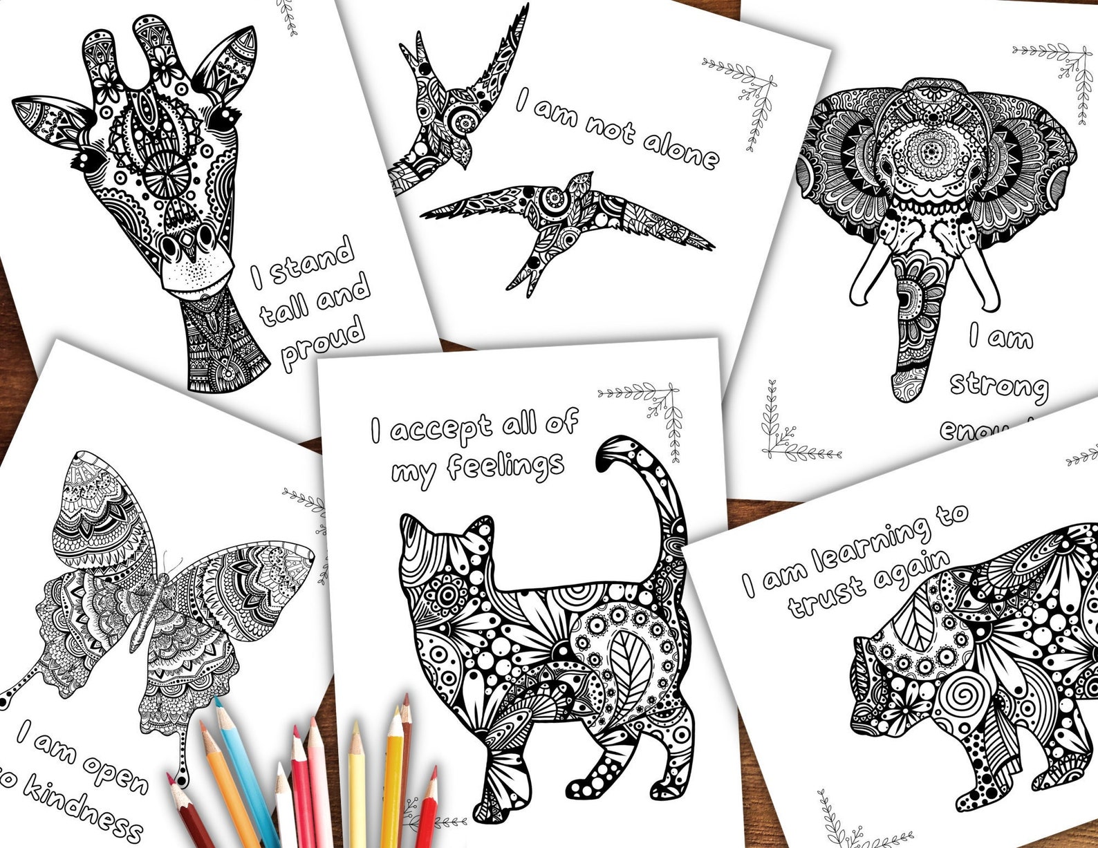 Animal Mandala Affirmations Coloring Pages, Trauma Informed (PDF) - Etsy