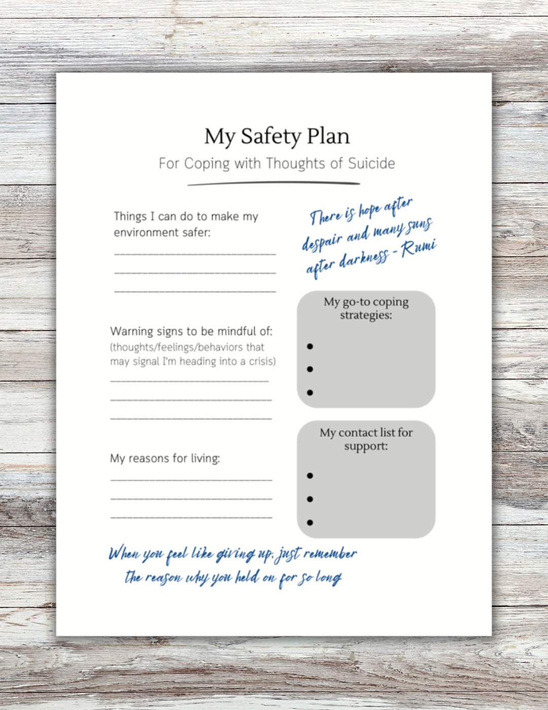 Safety Plan - Instant Download, Crisis Safety Plan, Counselling ...