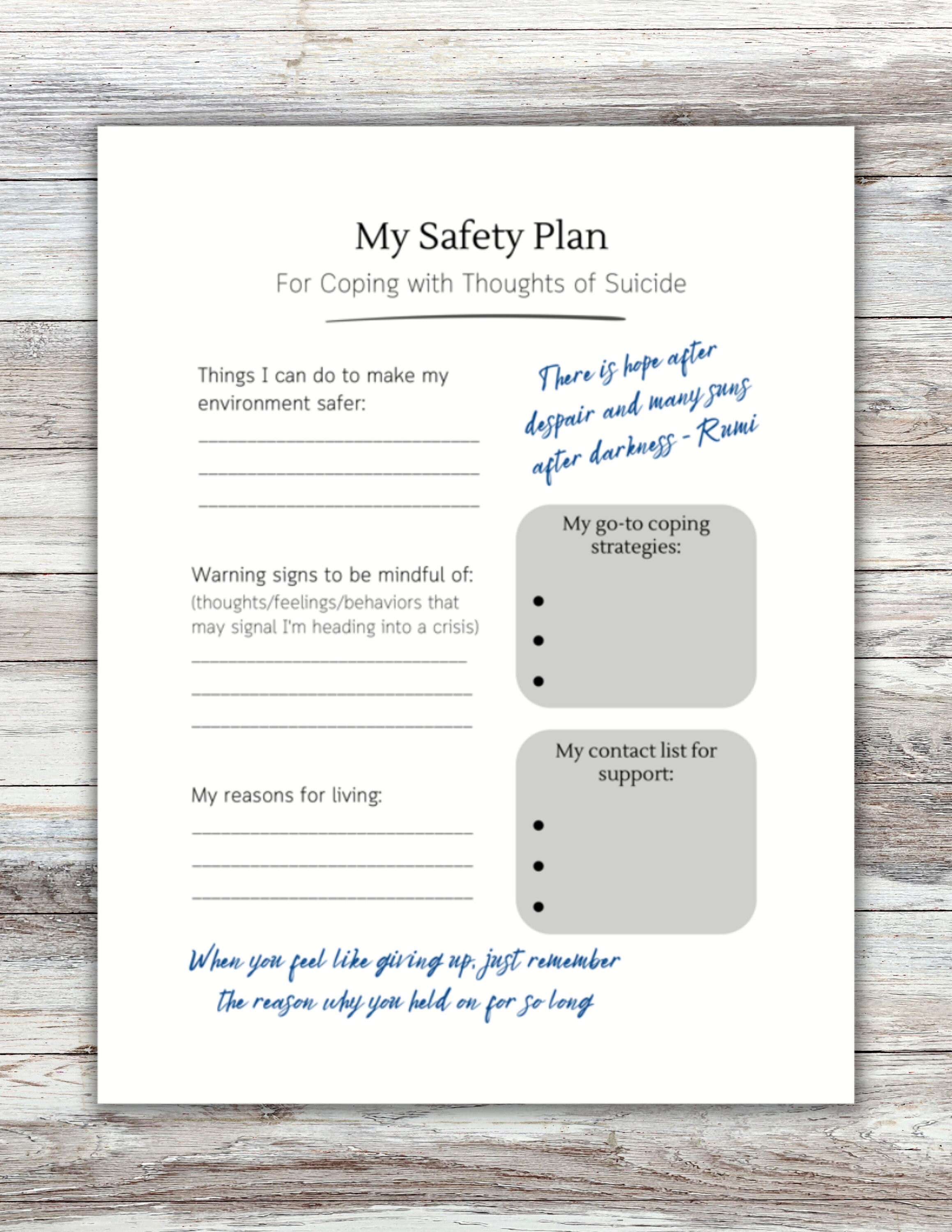Safety Plan - Instant Download, Crisis Safety Plan, Counselling ...