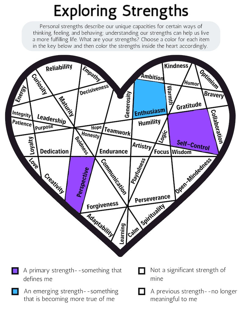 Values and Strengths Coloring Worksheets, Therapy Tool, Therapy ...