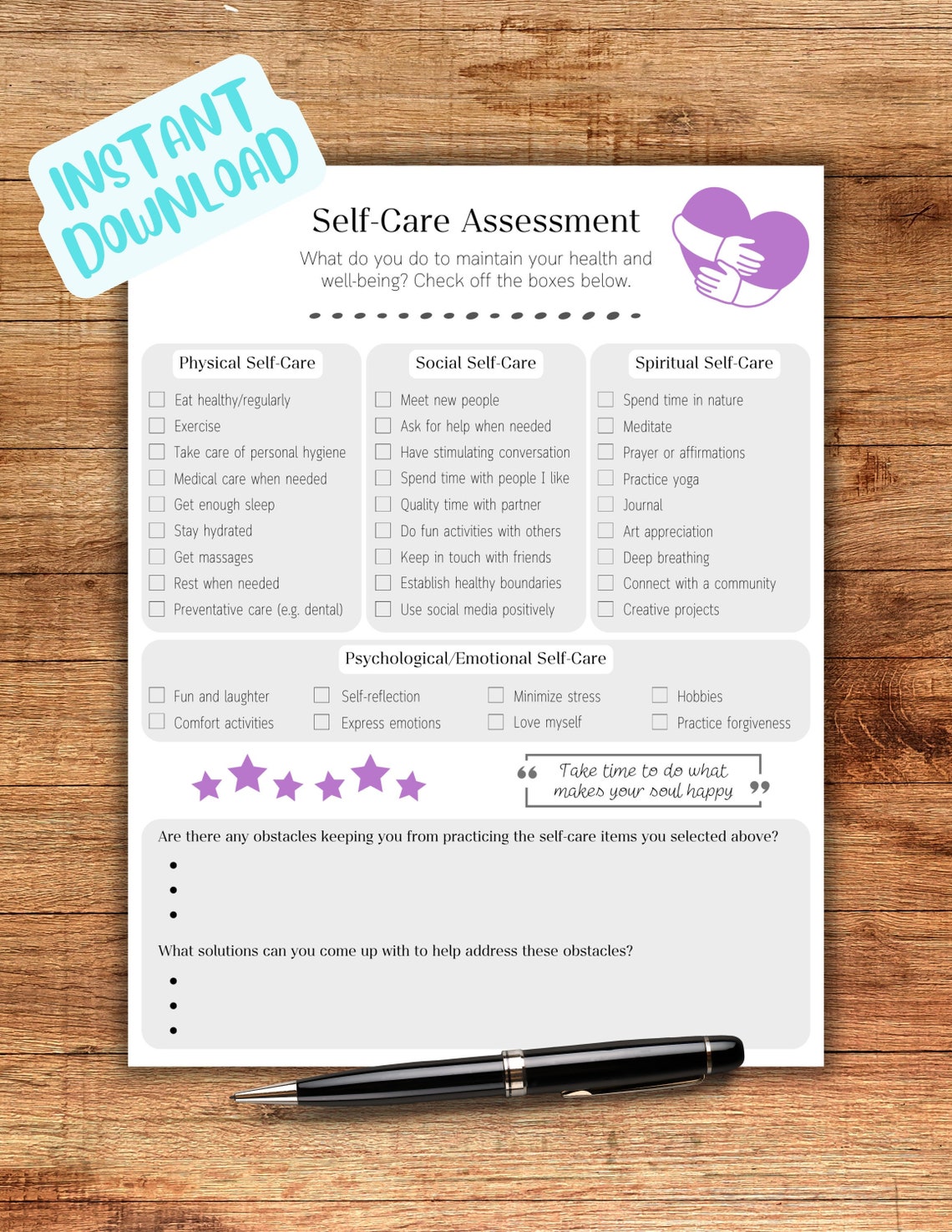 Self-care Worksheet Therapy Worksheet Counselling Template - Etsy