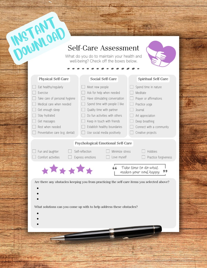 Self-care Worksheet, Therapy Worksheet, Counselling Template, Positive ...
