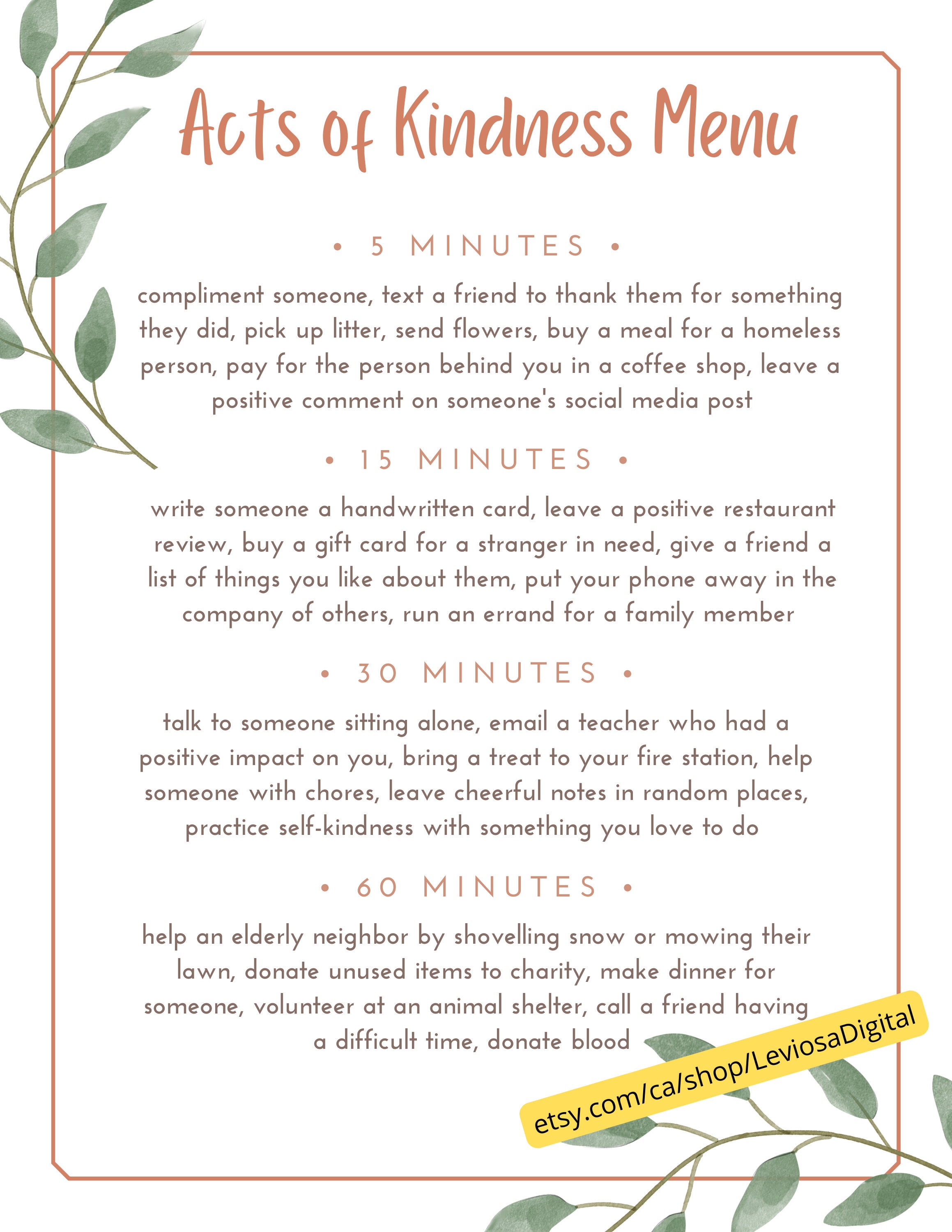 Acts of Kindness Menu, Therapy Worksheet, Counselling Printable ...