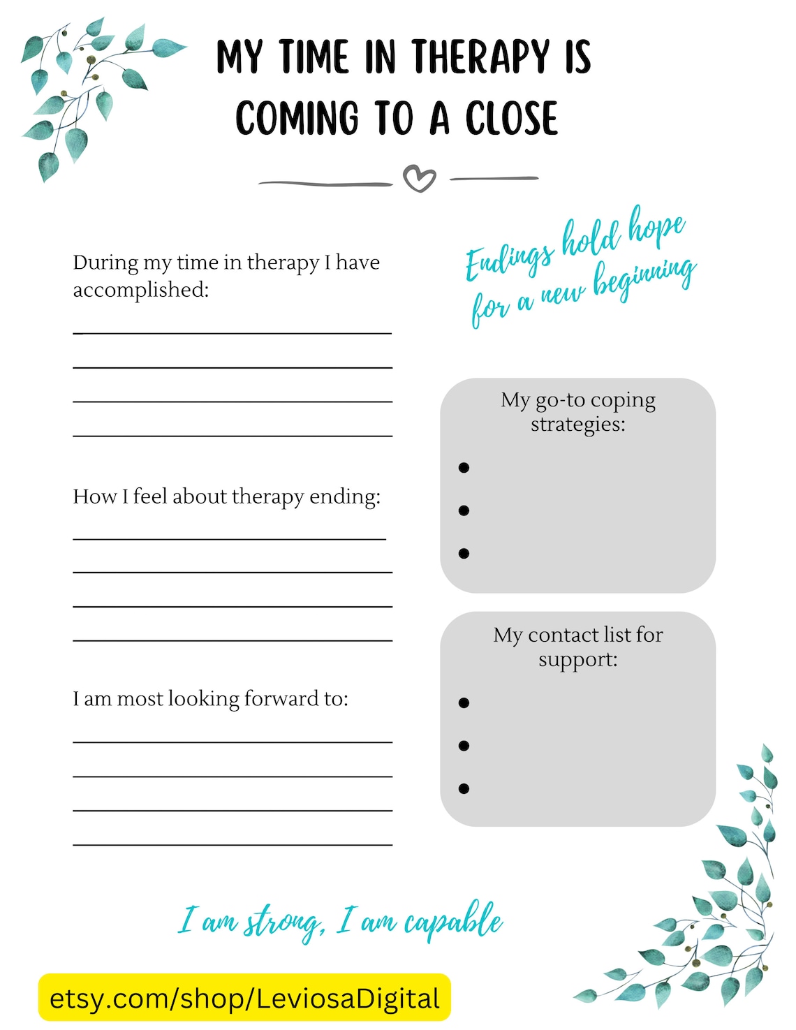 Therapy Termination Worksheet, Counseling Tool (instant Download) - Etsy