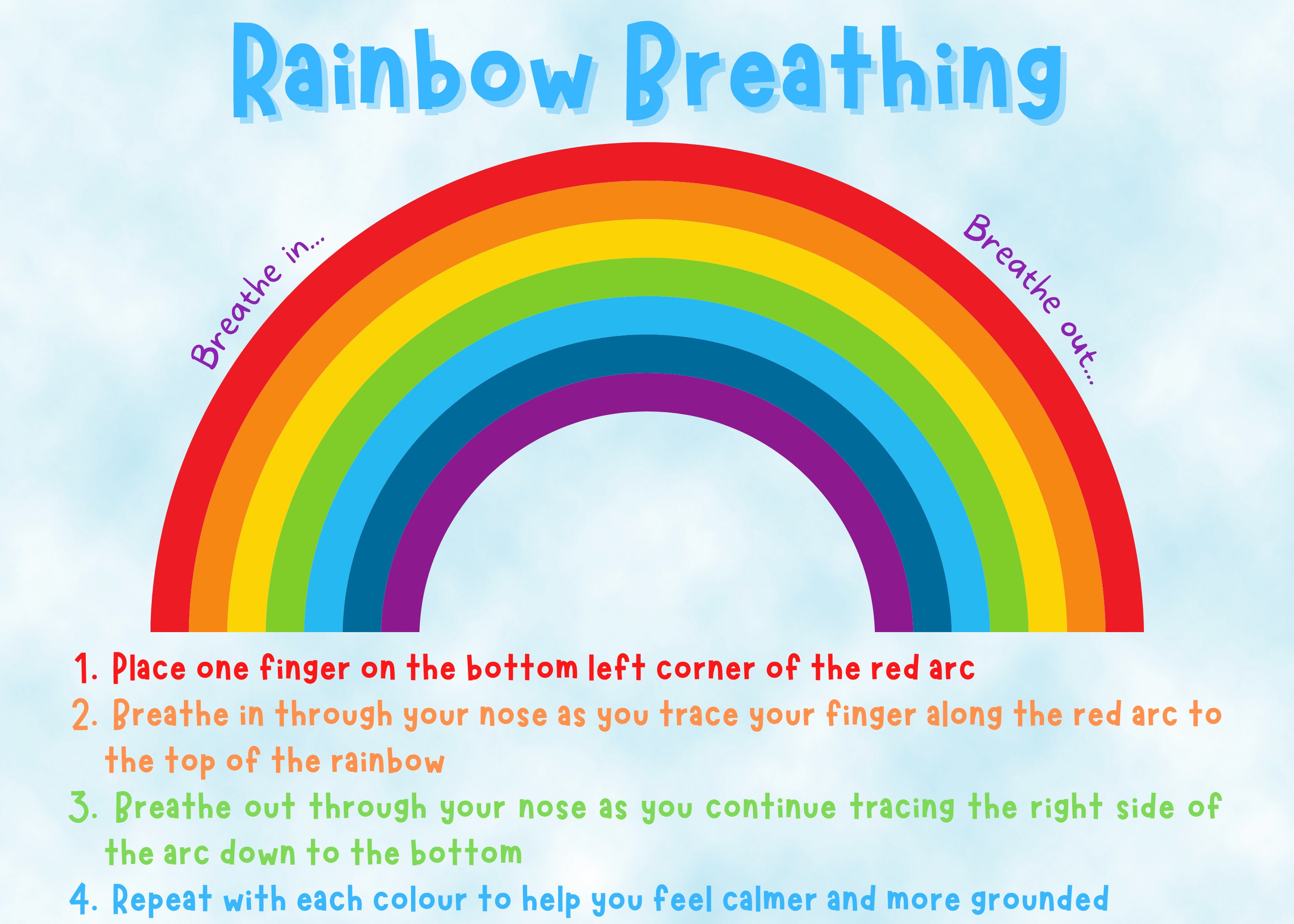 Breathing Exercise Cards for Kids, Rainbow & Pizza Theme (digital ...