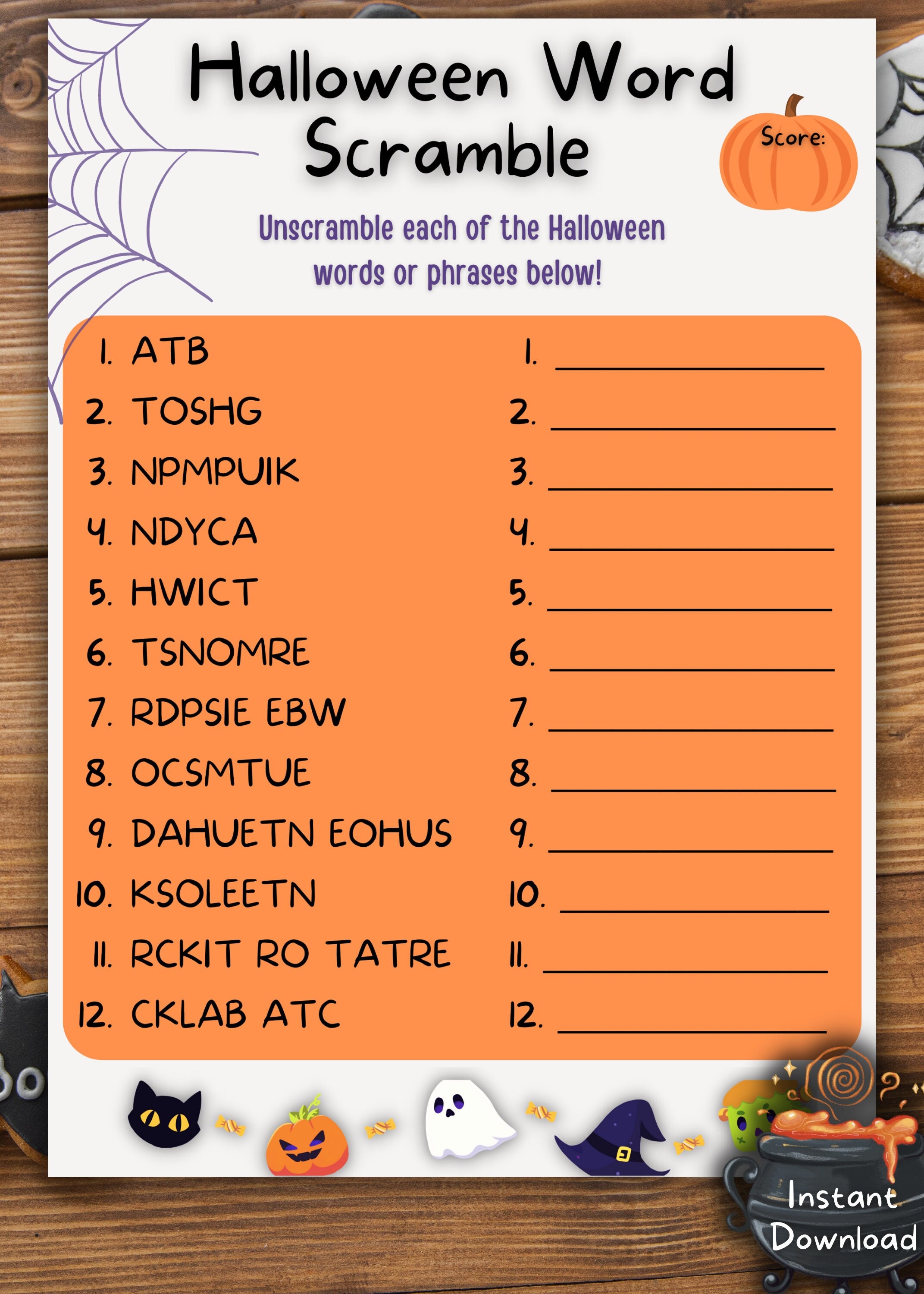 Halloween Word Scramble Instant Download Printable, Teacher Tools ...