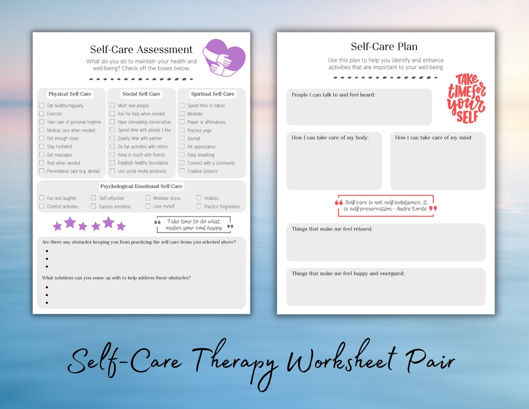 Self-care Therapy Worksheet Pair, Counselling Template, Anxiety ...