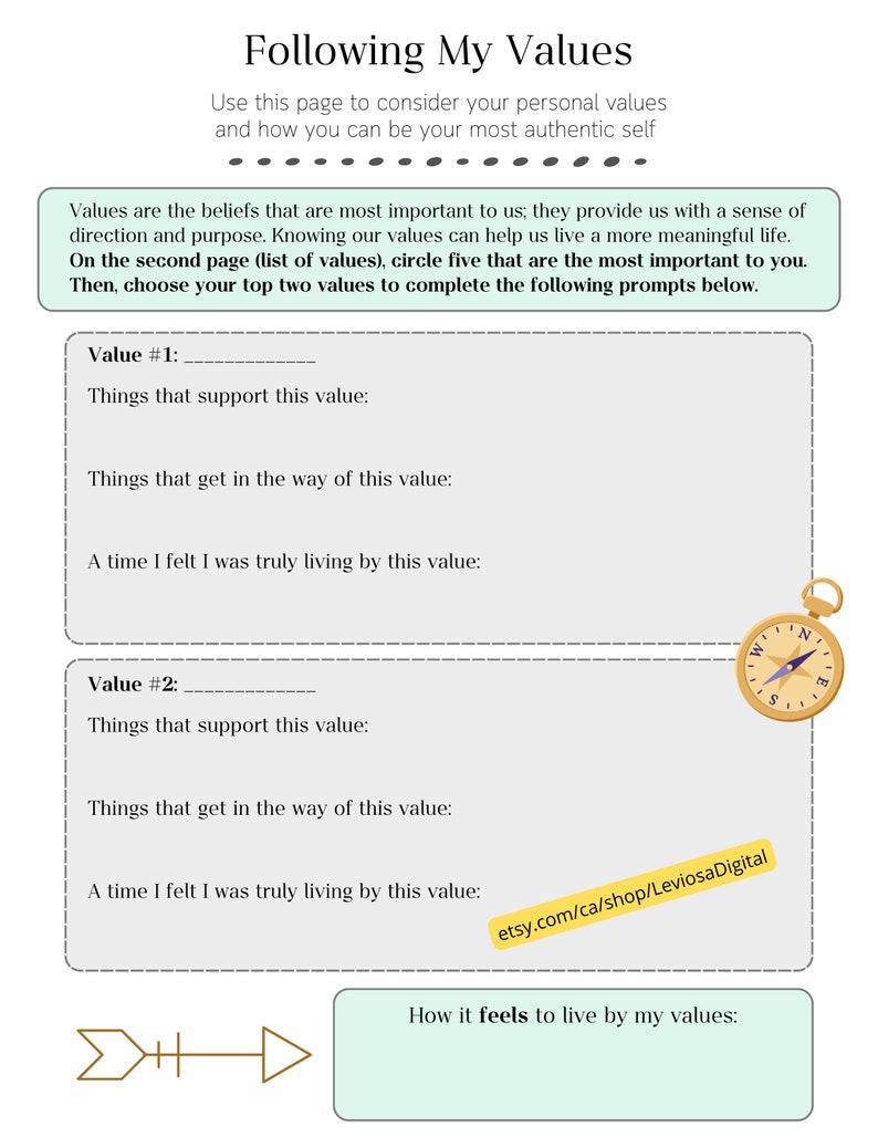 Values Therapy Worksheets, Counselling Guide, Anxiety Management ...