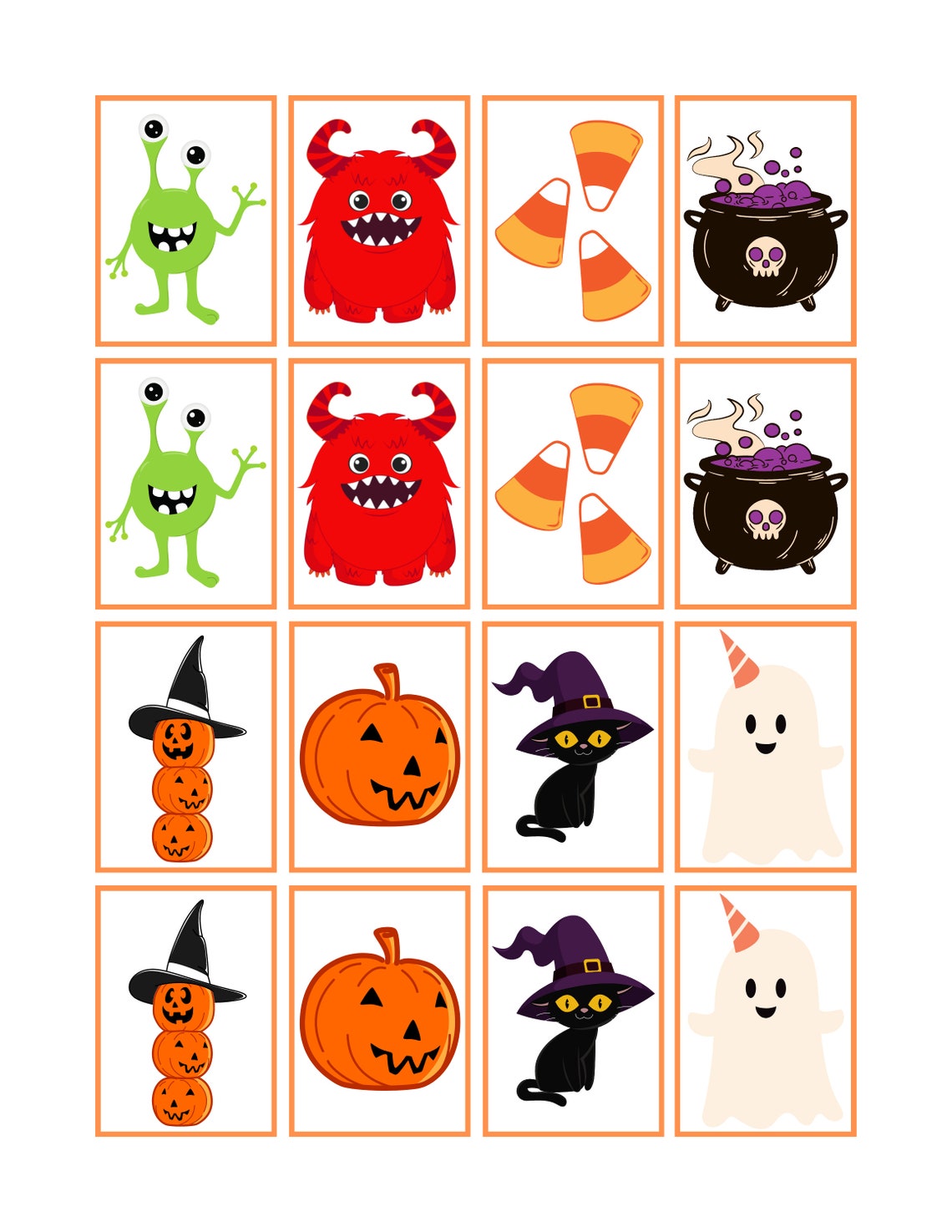 Halloween Matching Card Game Kids and Toddlers, Instant Download ...