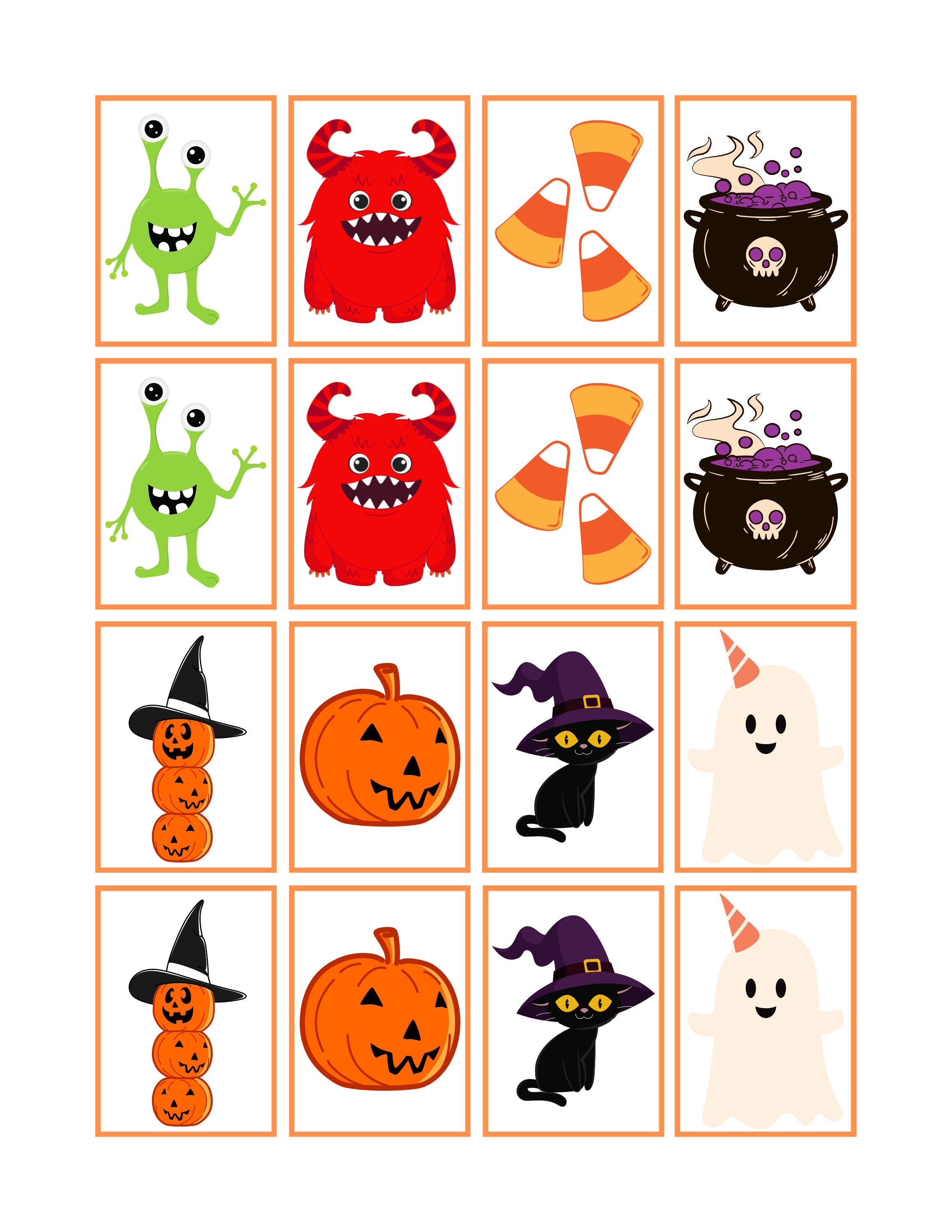 Halloween Matching Card Game Kids and Toddlers, Instant Download ...