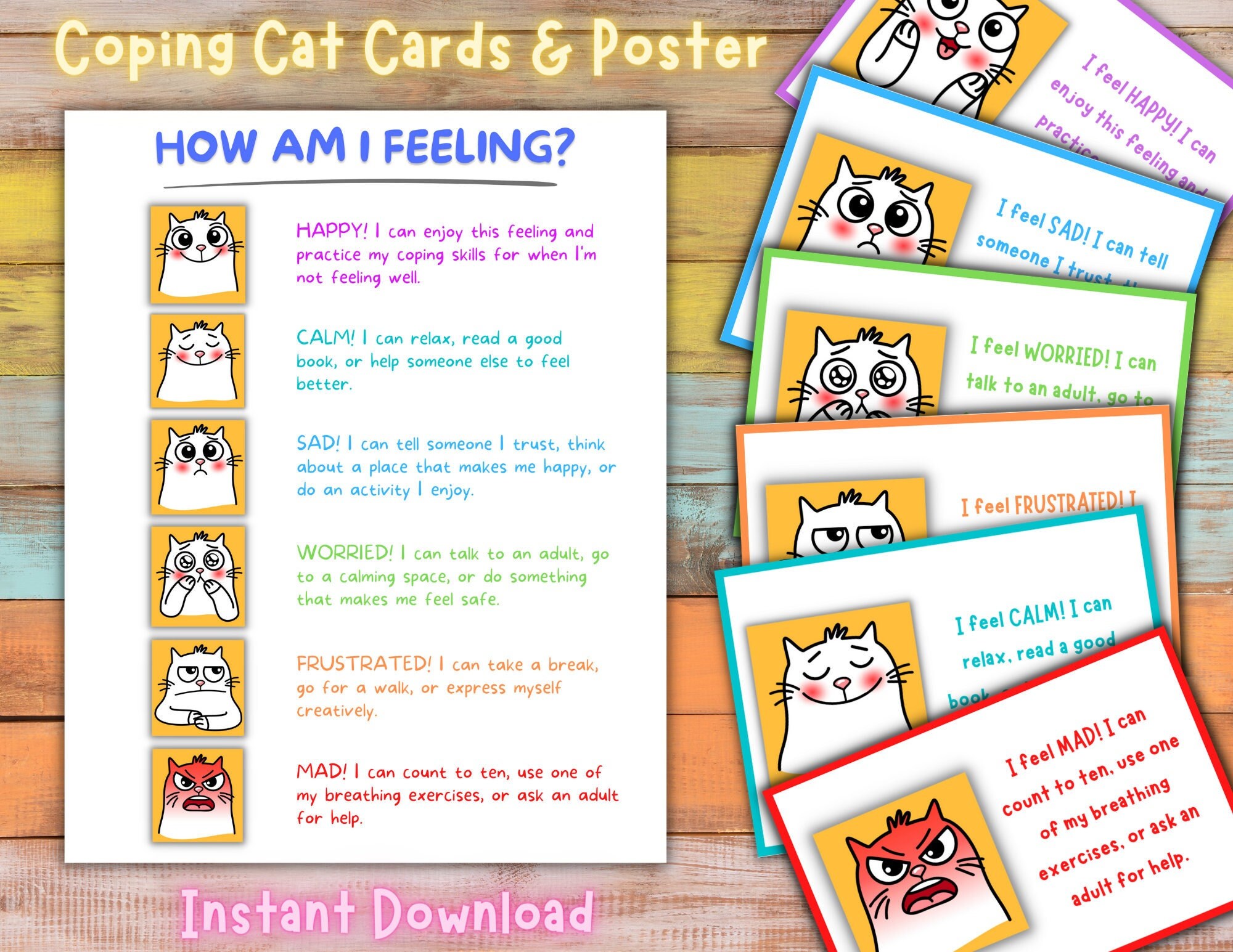 Emotion Coping Cards and Poster for Young Kids, Emotional Learning ...