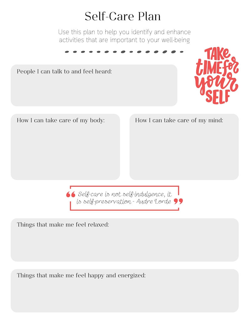 Self-care Therapy Worksheet Pair, Counselling Template, Anxiety ...