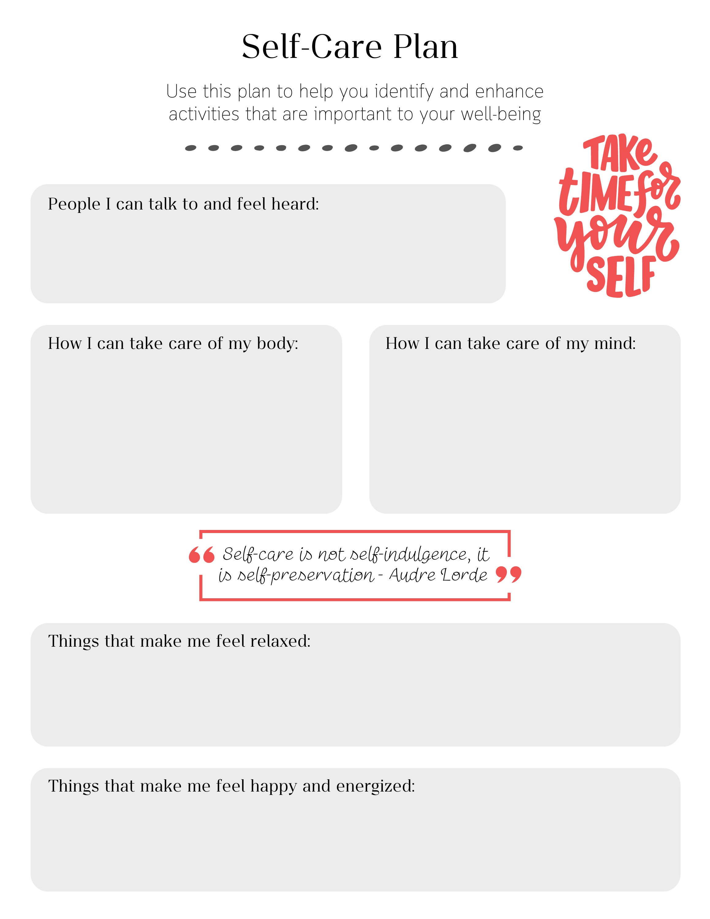 Self-care Therapy Worksheet Pair, Counselling Template, Anxiety ...