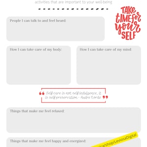 Self-care Plan Worksheet, Therapy Worksheet, Counselling Template ...