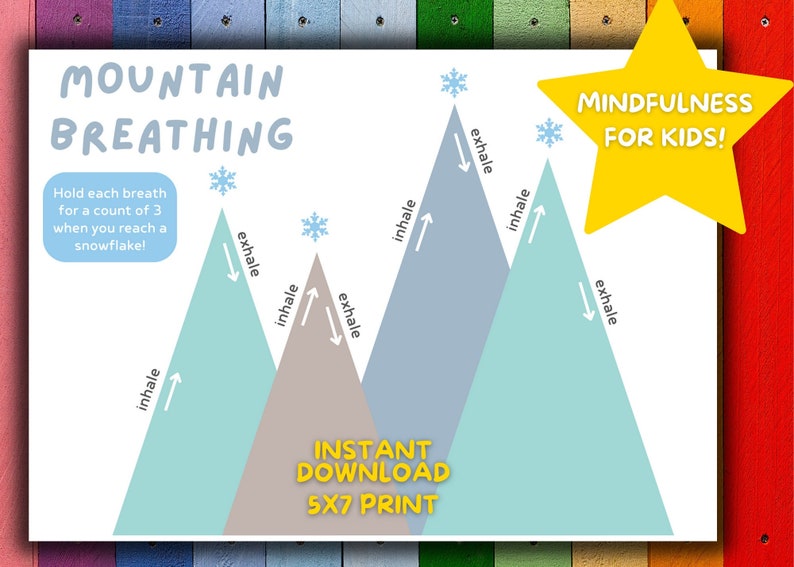 Kids Mountain Breathing Exercise Card, Mindfulness Calm (PDF Pattern ...