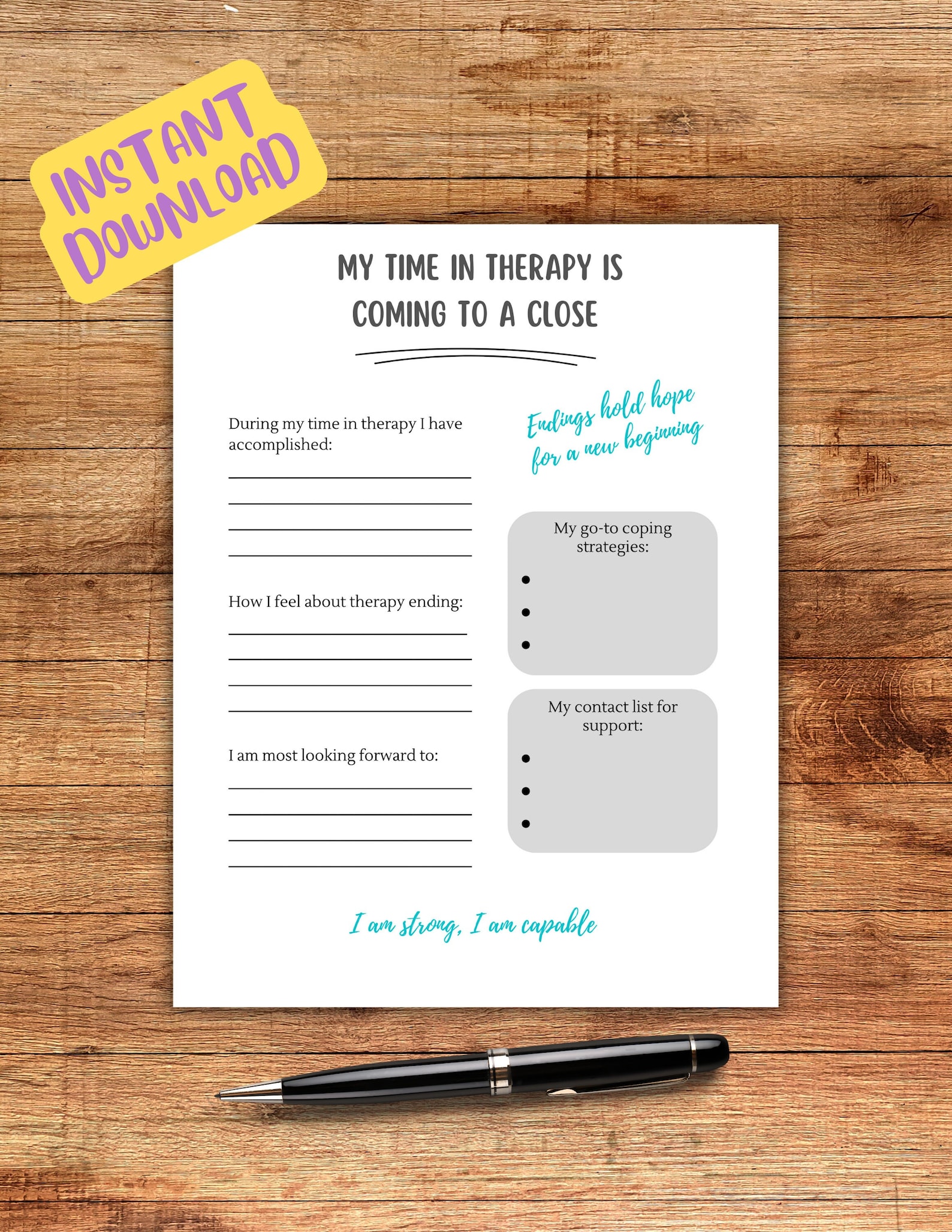 Therapy Termination Worksheet, Instant Download, Counselling Template ...