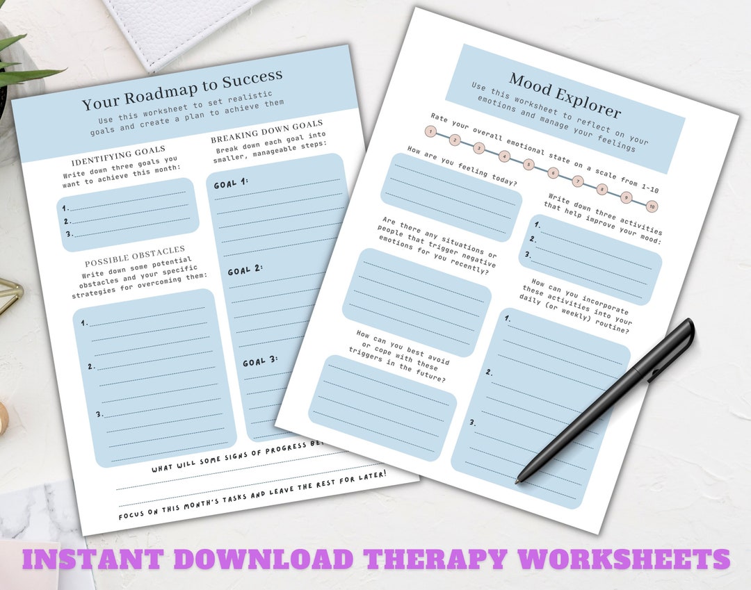 Therapy Worksheet Bundle, Mood Tracker, Goals Therapy, School ...