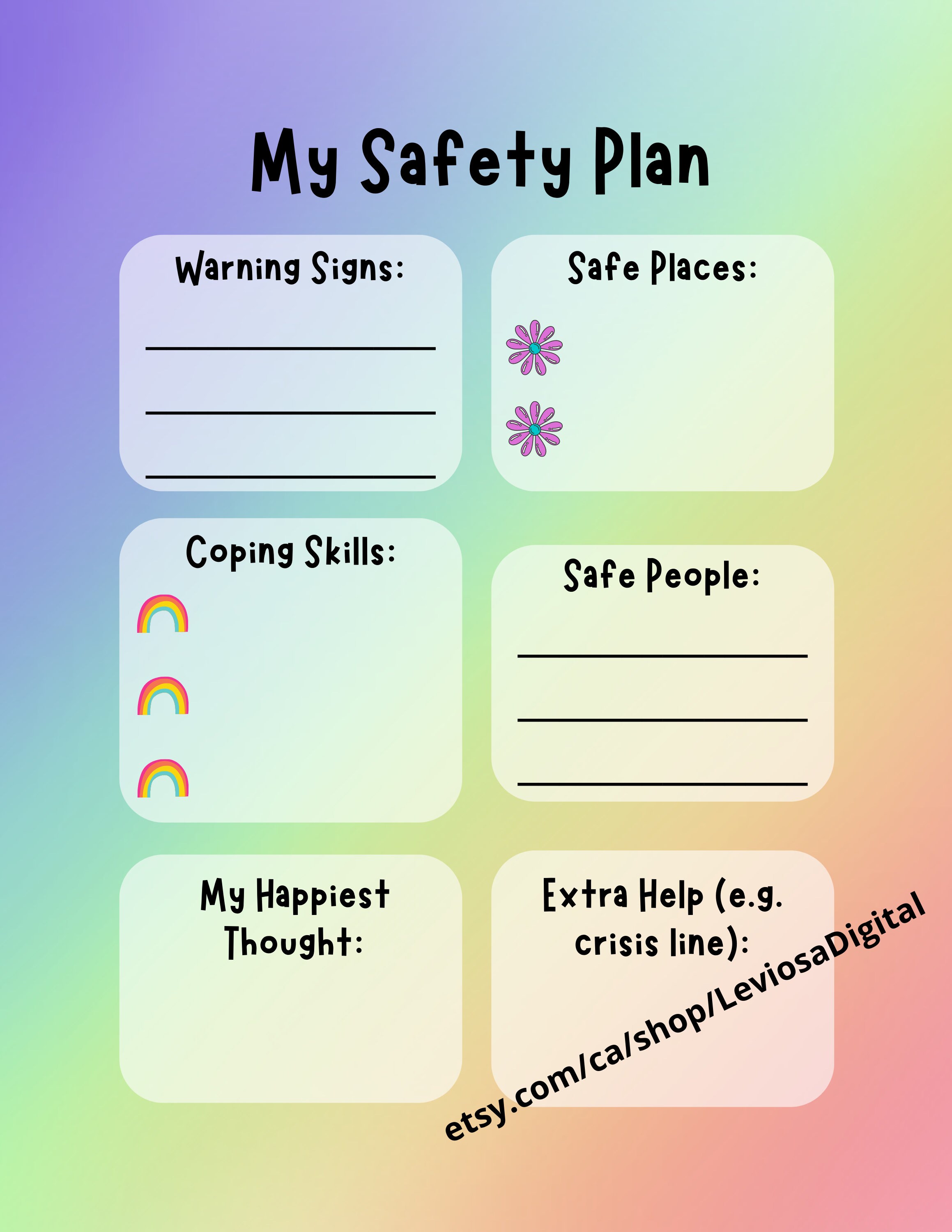 Kids Safety Plan, Therapy Worksheet for Teens (digital Download) - Etsy